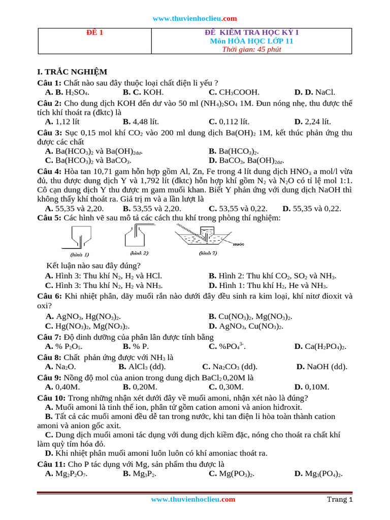 Thuvienhoclieu.com 10 de THI HK1 HOA 11 CO DAP An | PDF