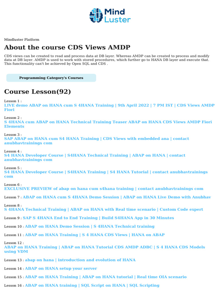 CDS Views AMDP Course Content | PDF | Computer Science | Sap Se