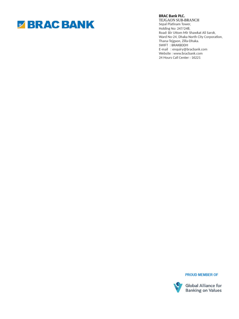 BRAC Bank Tejgaon Sub-Branch Info | PDF