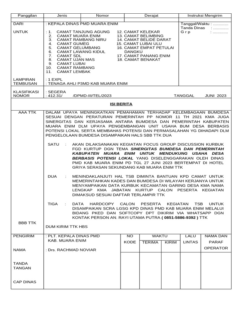 Telex Data Bumdes 2023 | PDF