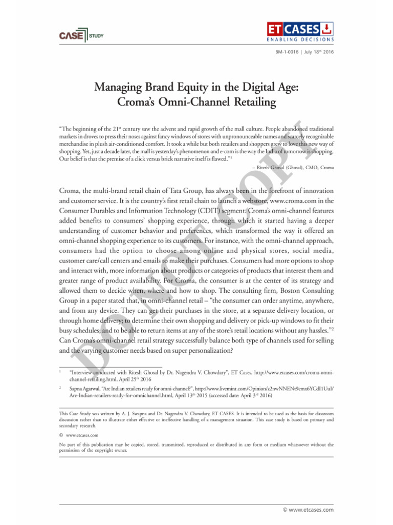 4.. Managing Brand Equity in The Digital Age Croma S Omni-Channel Retailing - Case Study | PDF
