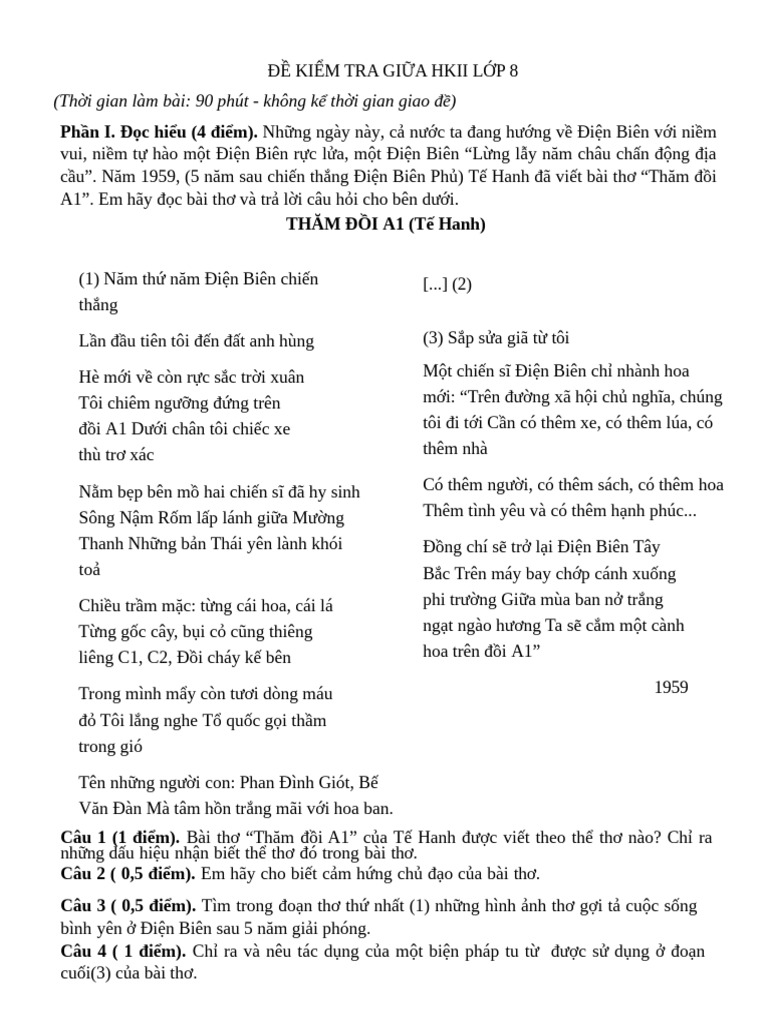 Đề Kiểm Tra Giữa Hkii Lớp 8 | PDF