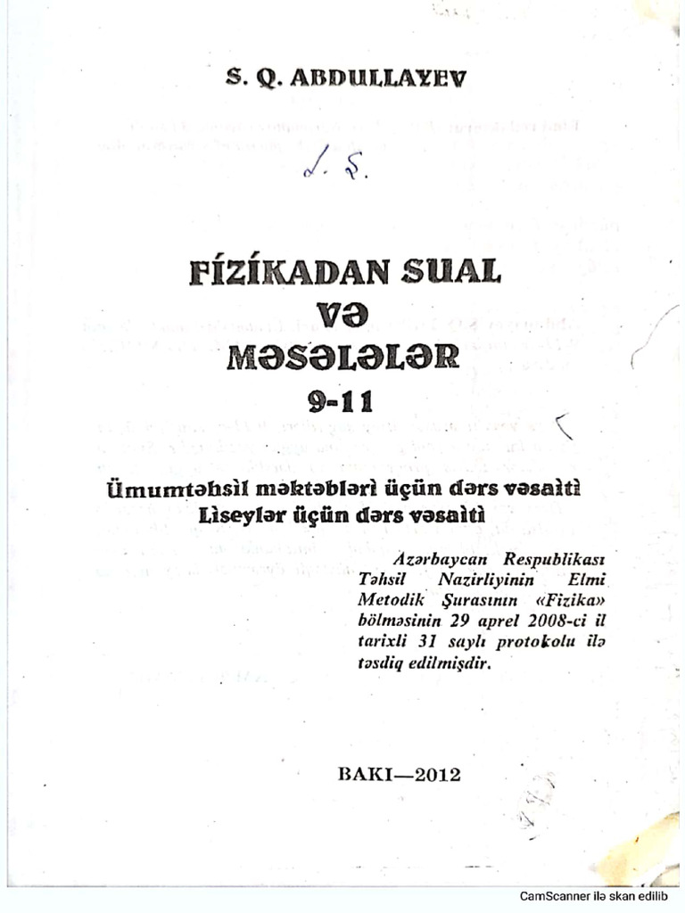 Abdullayev - Fizikadan Sual VƏ MƏSƏLƏLƏR 9-11 | PDF