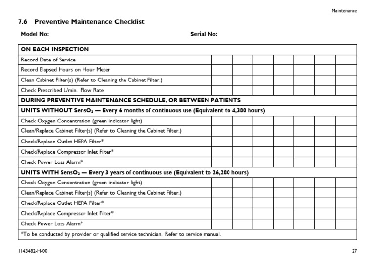 Ventilator Maintenance Checklist | PDF