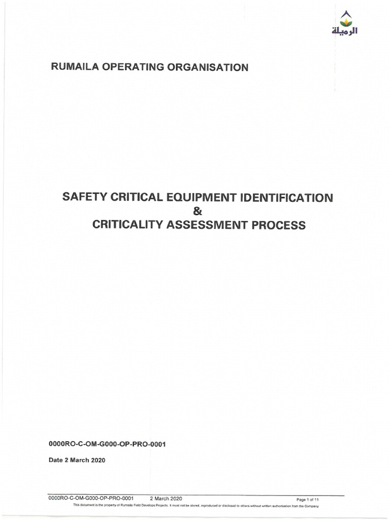Safety Critical Equipment Identification & Criticality Assessment ...