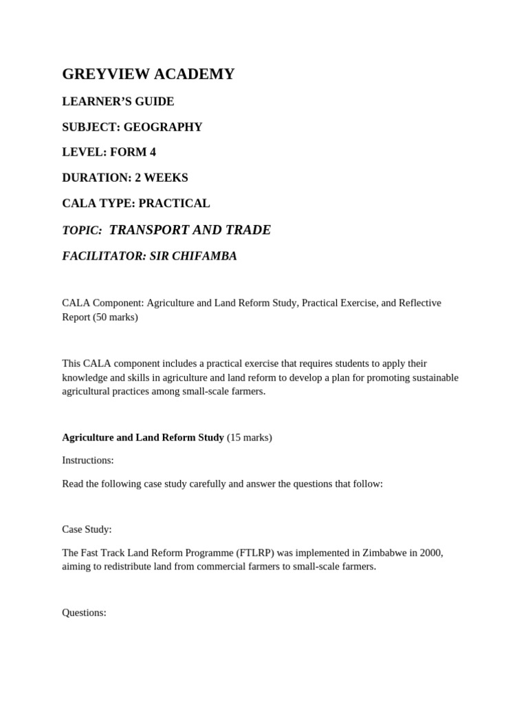 Geo Cala Component - Agriculture and Land Reform | PDF | Land Reform ...