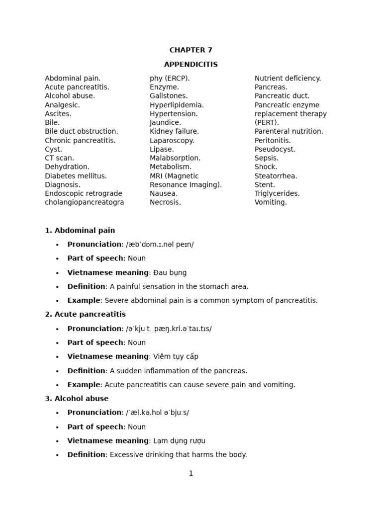 Voc-Chapter 7-Appendicitis | PDF | Pancreas | Medical Specialties