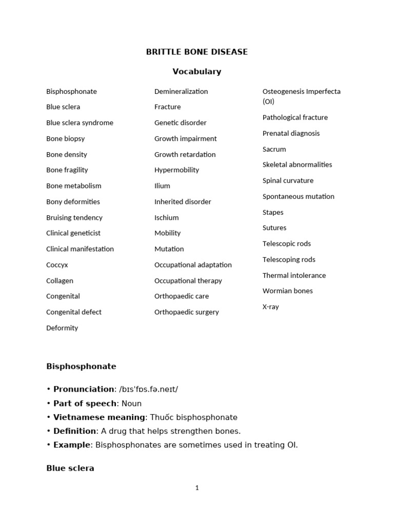 Brittle Bone Disease-Vocabulary | PDF | Vertebral Column | Medical ...