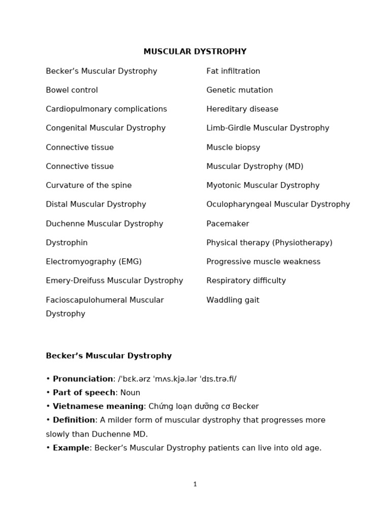 Muscular Dystrophy Vocabulary | PDF | Muscular Dystrophy | Electromyography