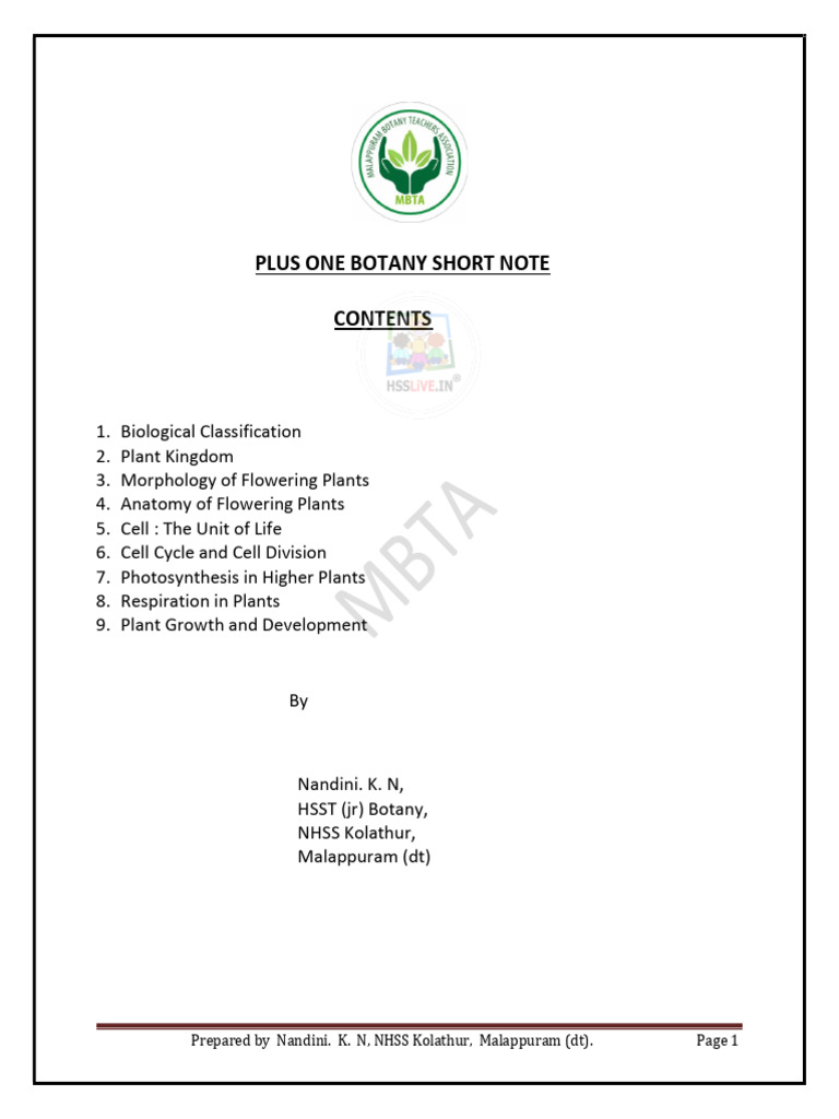 Plus One Botany-Short-Note-2025 | PDF | Leaf | Fungus