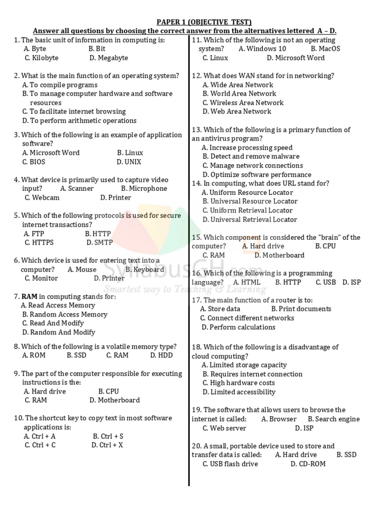 2025 B8 End of Term 1 Exams - Computing 2 | PDF | Computer Data Storage | Random Access Memory