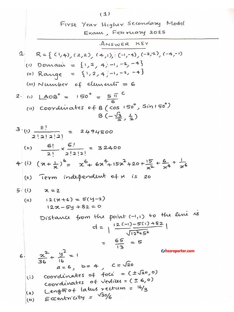 Maths Key Answer Plus One Model | PDF