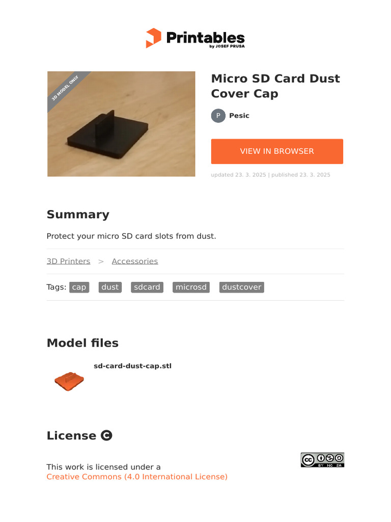 Micro SD Card Dust Cover Cap | PDF