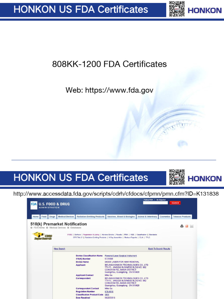 808KK-1200 FDA Certificates: Web: HTTPS://WWW - Fda.gov | PDF