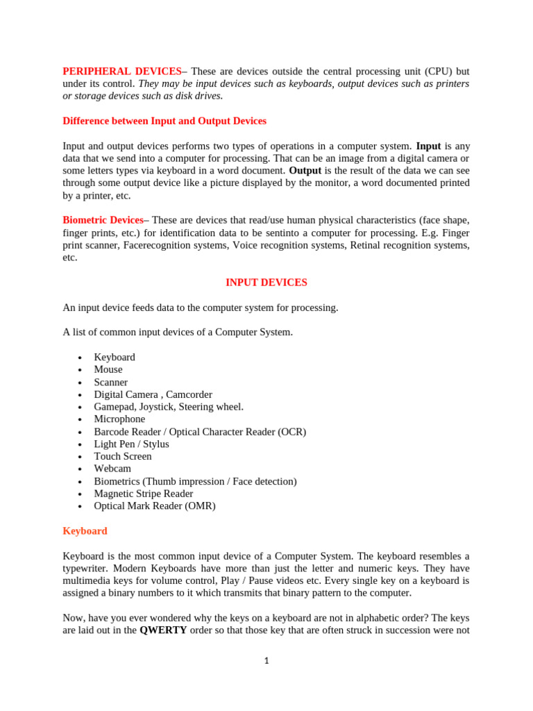 Computer Hardware - Input & Output Devices | PDF | Printer (Computing) | Computer Monitor