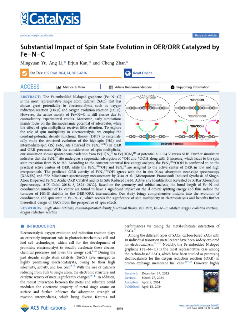 Yu Et Al 2024 Substantial Impact of Spin State Evolution in Oer Orr ...