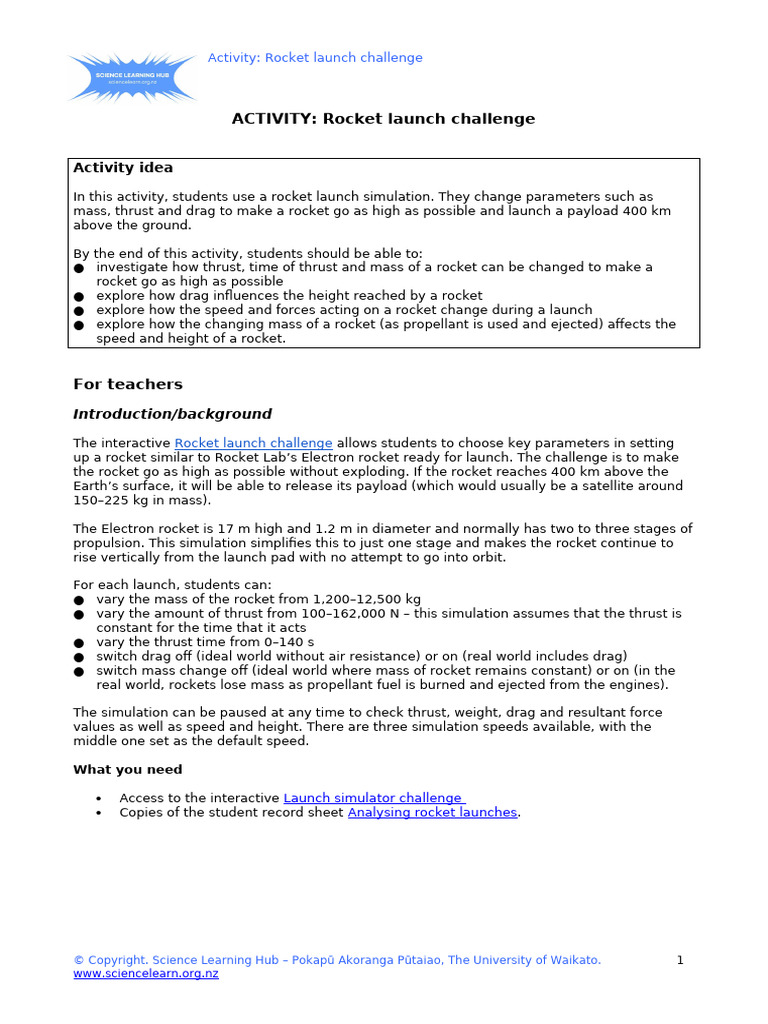 Rocket Launch Challenge Activity | PDF | Rocket | Thrust