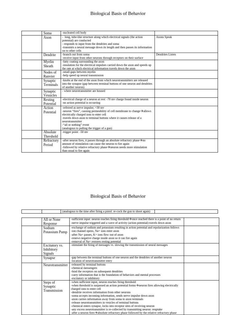 Vocab - Biological Basis of Behavior | PDF | Neuron | Action Potential