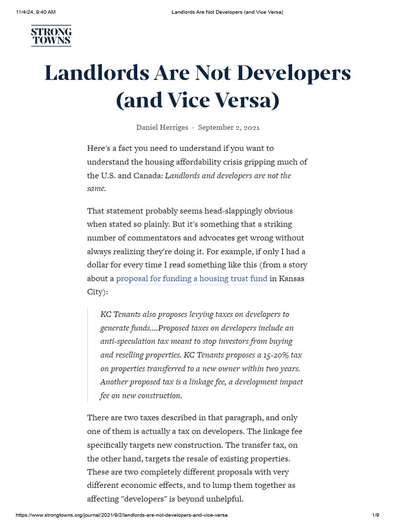 Distinguishing Landlords from Developers | PDF | Landlord | Speculation