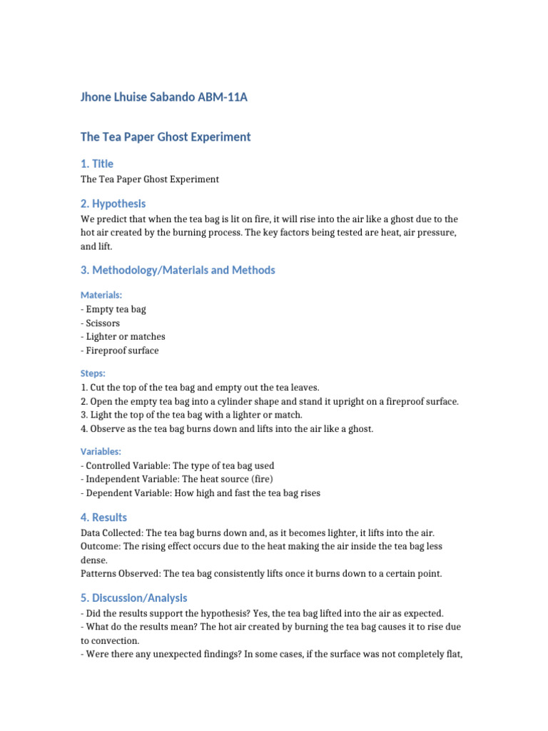 Tea Bag Ghost Experiment Explained | PDF