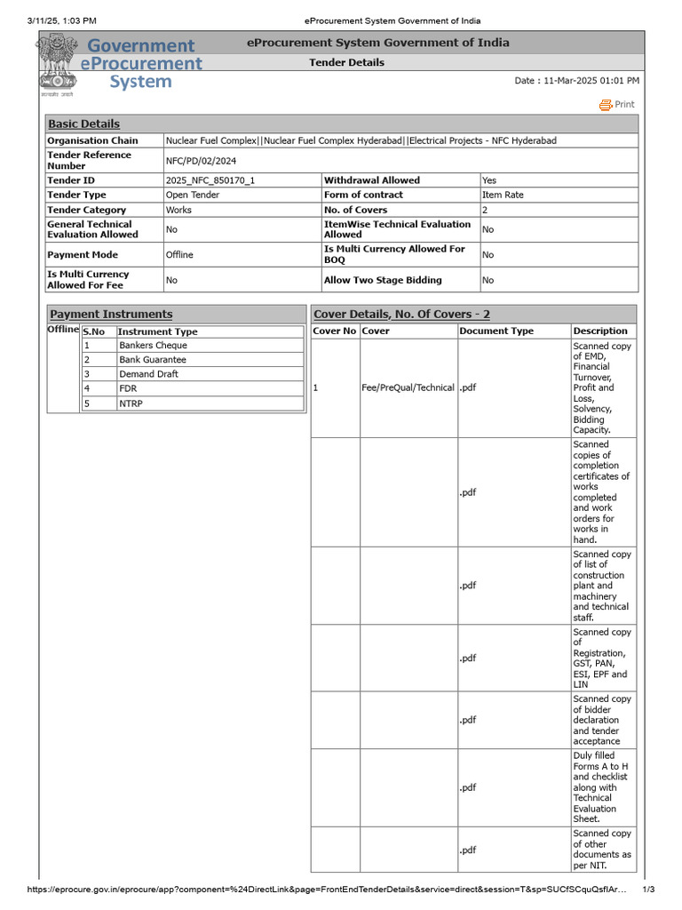NFC - HYD - Eprocurement System Government of India | PDF | Business