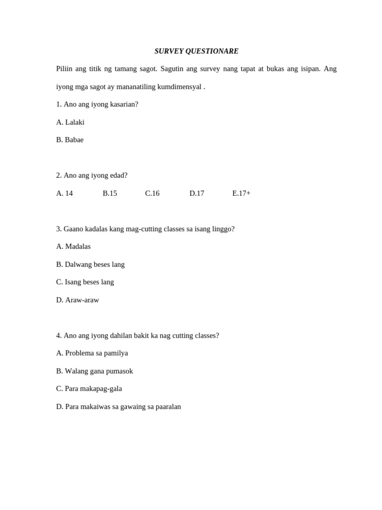 Survey Questionare | PDF