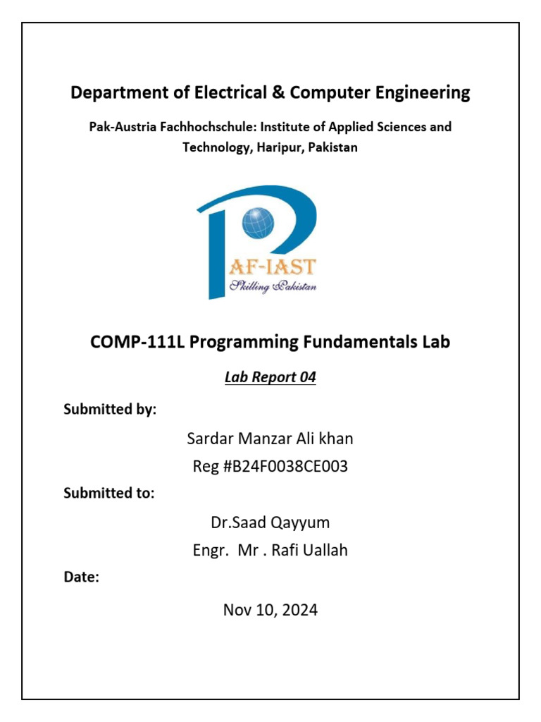 Lab Report4 (Sardar Manzar Ali Khan) | PDF | Namespace | Object Oriented Programming