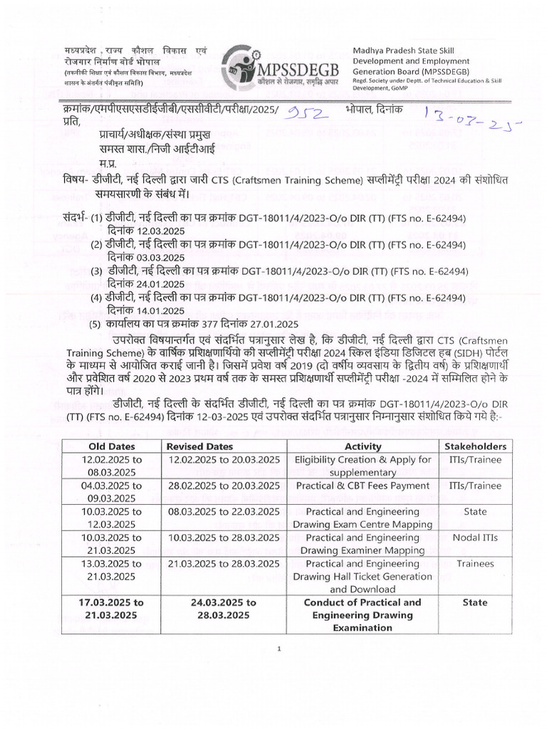 NCVT Cts Supplementary Revised Time Table Letter | PDF