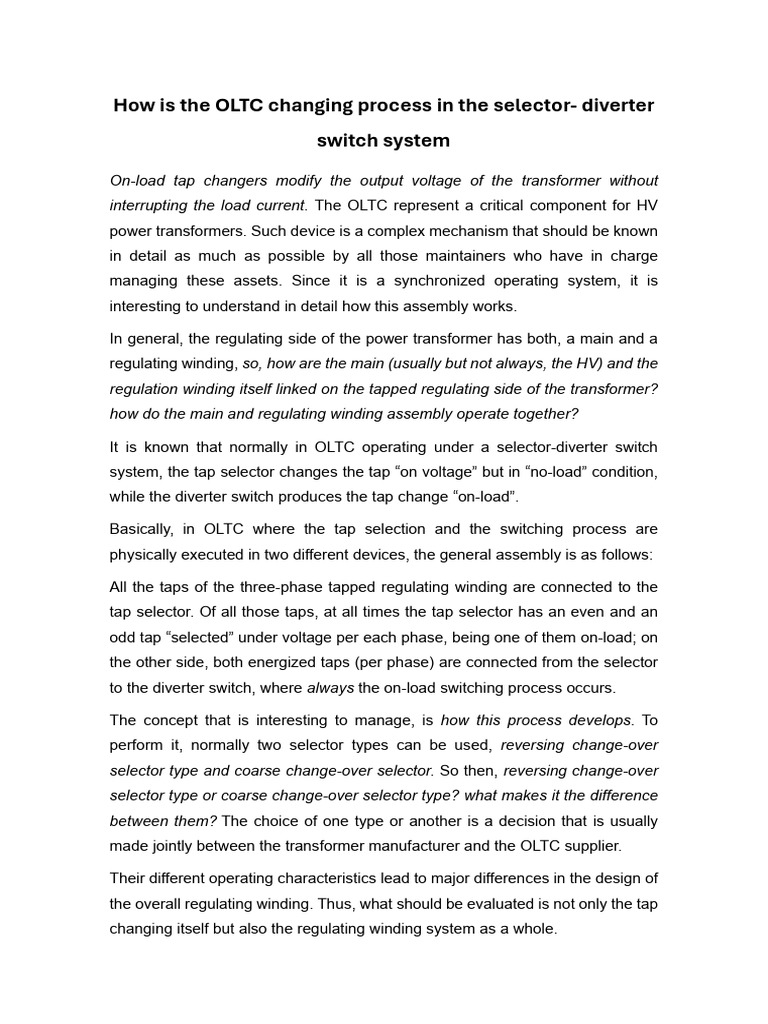 OLTC Operation and Maintenance Guide | PDF | Transformer | Power (Physics)