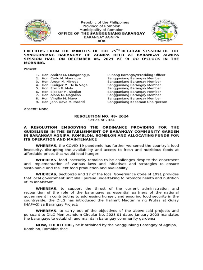Resolution Embodying Guidelines For Hapag | PDF | Hydroponics | Aquaponics