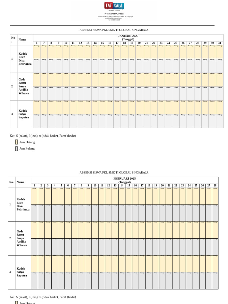 Absensi Siswa PKL SMK TI Global | PDF