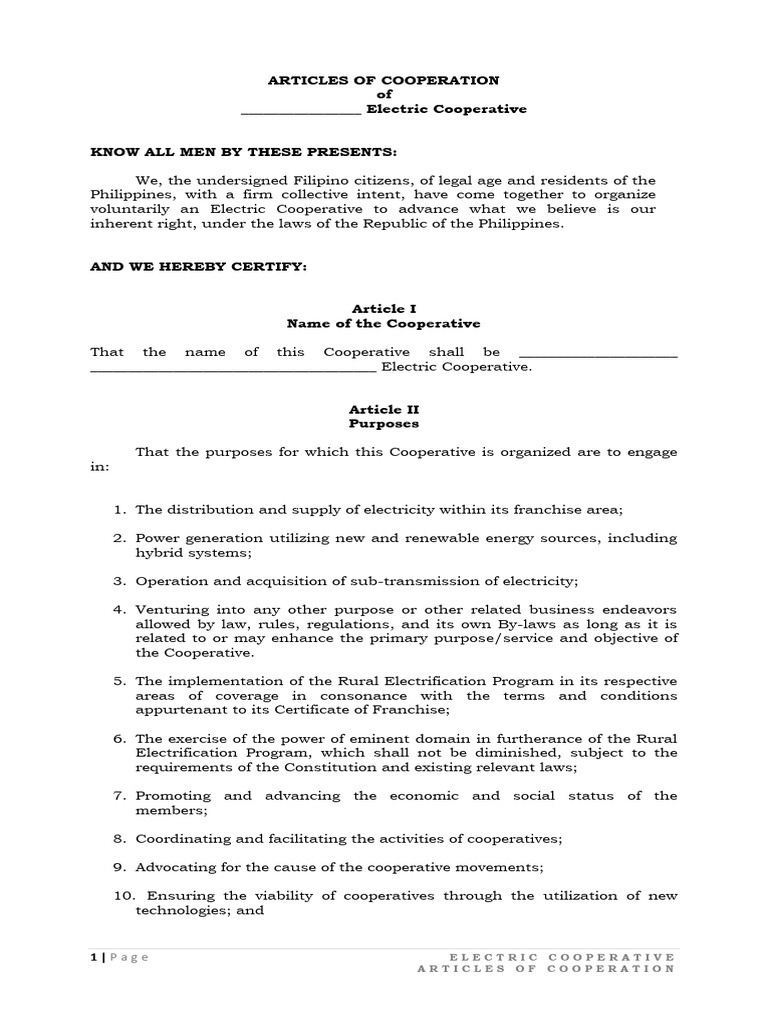 Electric Articles of Cooperation | PDF | Wealth | Cooperative