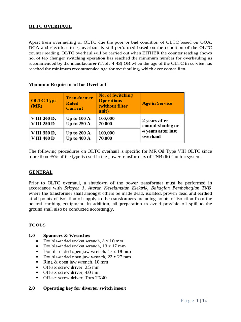 OLTC Overhauling Procedures | PDF | Screw | Gear