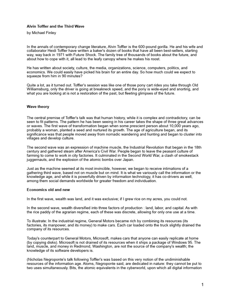 Toffler's Three Waves of Change Explained | PDF | Congress Of ...