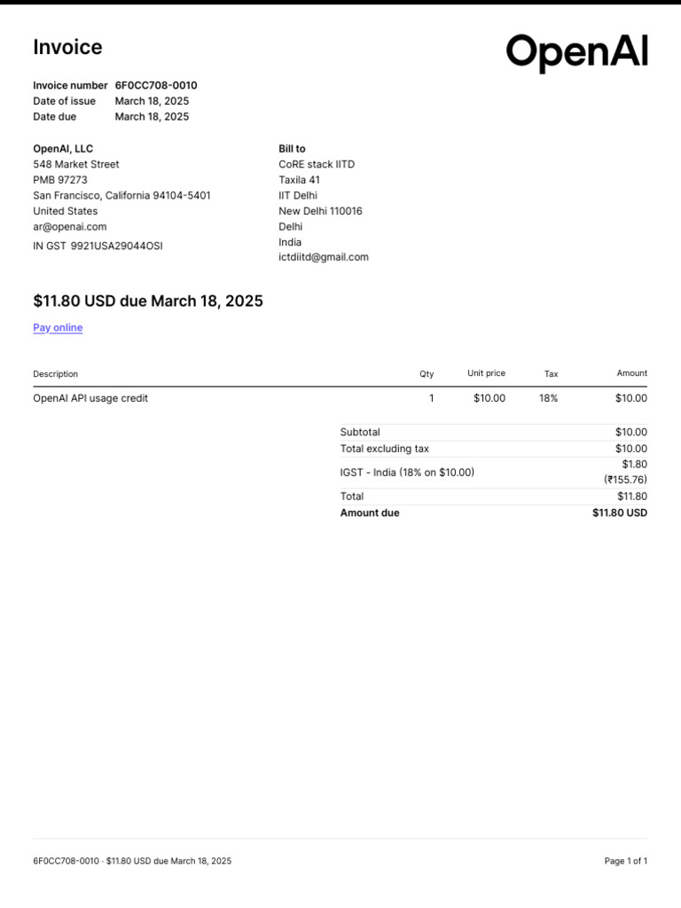 Invoice 6F0CC708 0010 | PDF