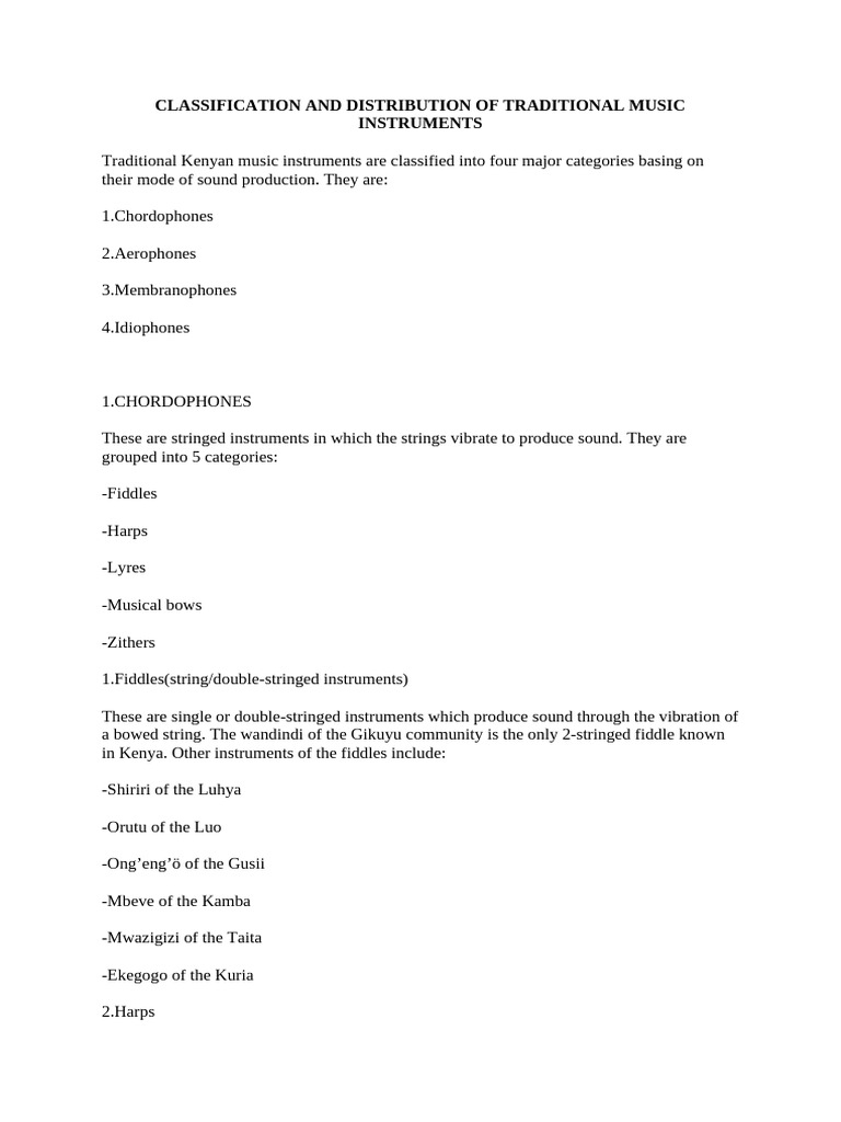 Classification and Distribution of Traditional Music Instruments | PDF ...