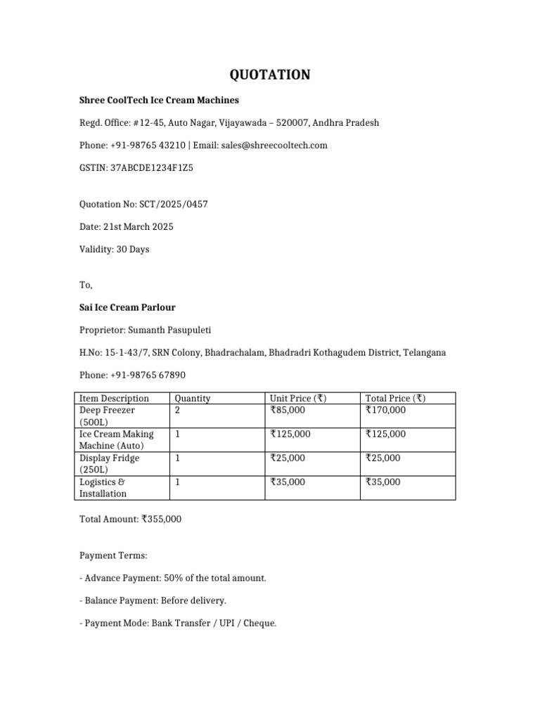 Quotation_Sai_Ice_Cream_Parlour-1 | PDF