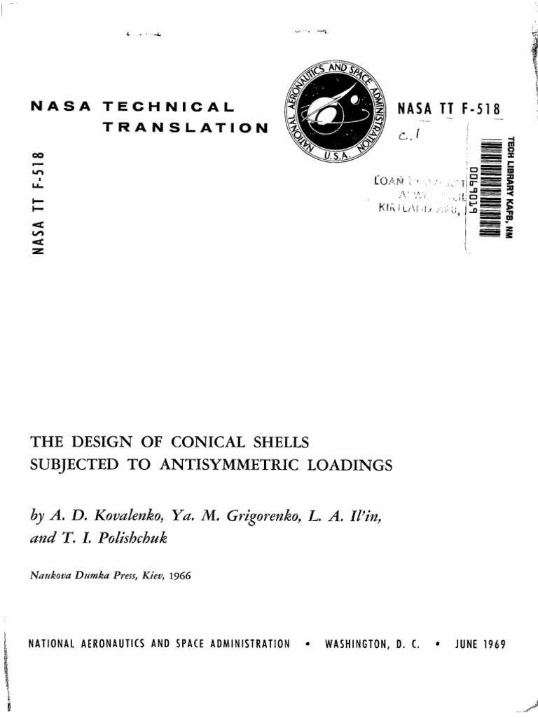 Nasa Technical Translation: The Design of Conical Shells Subjected ...