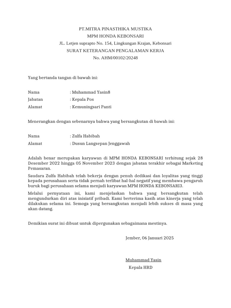 Contoh Surat Paklaring | PDF