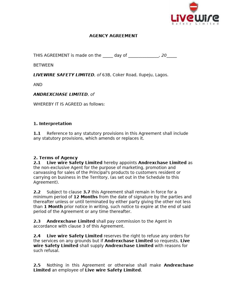 Livewire Safety Agency Agreement | PDF | Tax Deduction | Security Guard