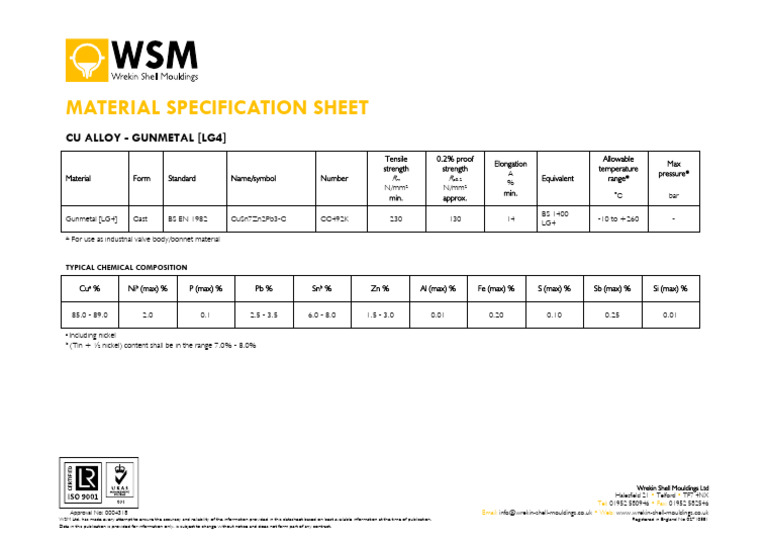 LG4 Gunmetal Material Specification | PDF | Materials | Metals