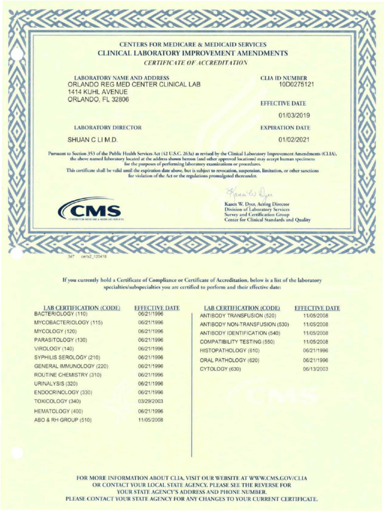 CLIA License Renewed 2019 | PDF | Health Care | Health Informatics