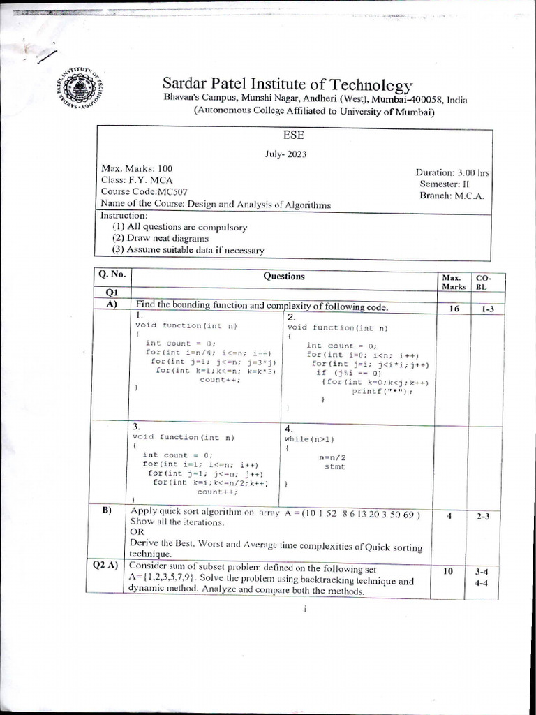 Mca Sem 2 Design And Analysis Of Algorithms Pdf Algorithms And