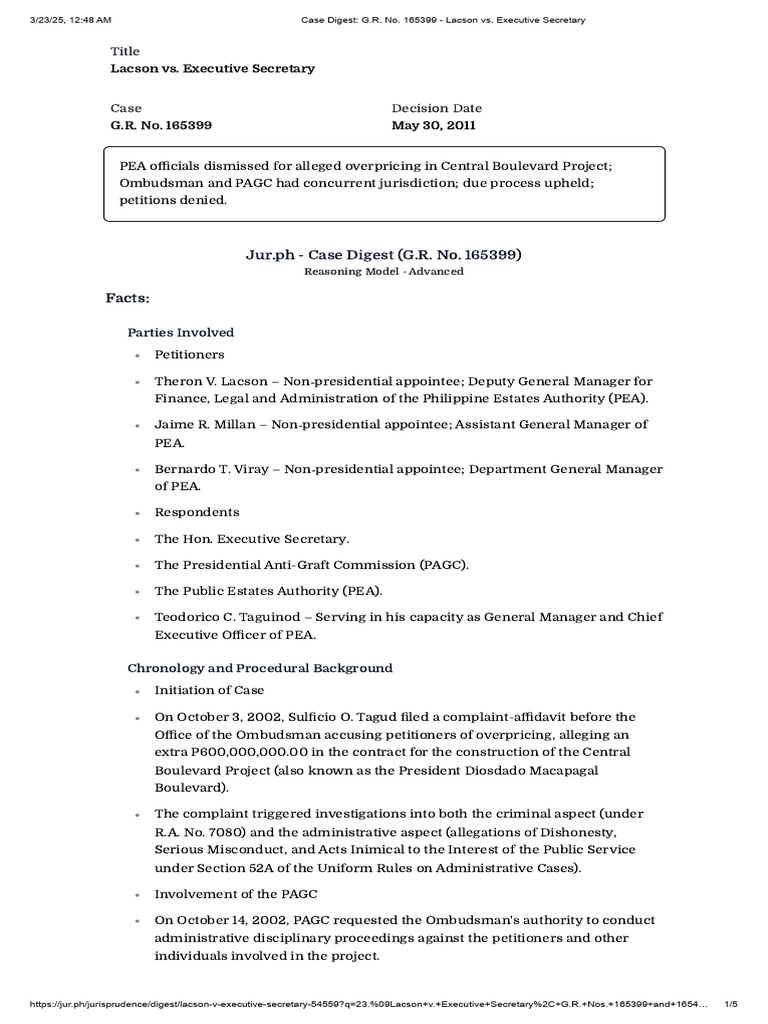Lacson vs. Executive Secretary Case Summary | PDF | Complaint | Appeal