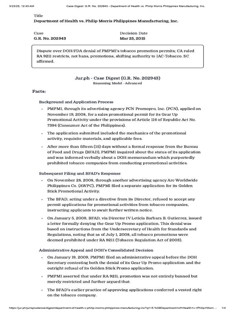 DOH vs. Philip Morris: Tobacco Promotion Case | PDF | Certiorari ...
