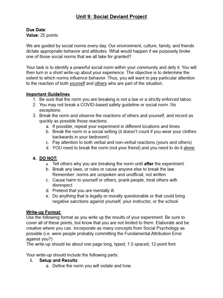 Social Norm Violation Project Guide | PDF | Deviance (Sociology ...