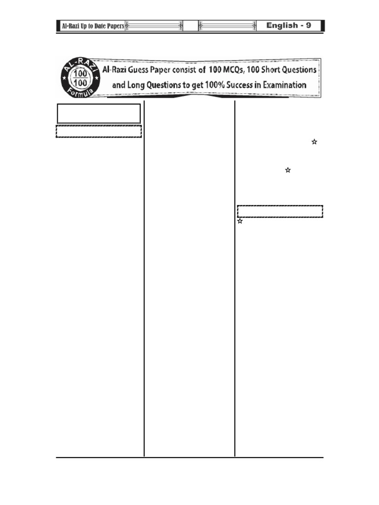 Al-Razi Guess Paper English 9th | PDF | Multiple Choice | Language ...