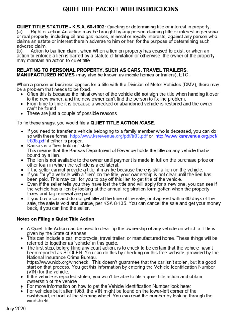 Fill Able Quiet Title Packet 2020 | PDF | Registered Mail | Mail