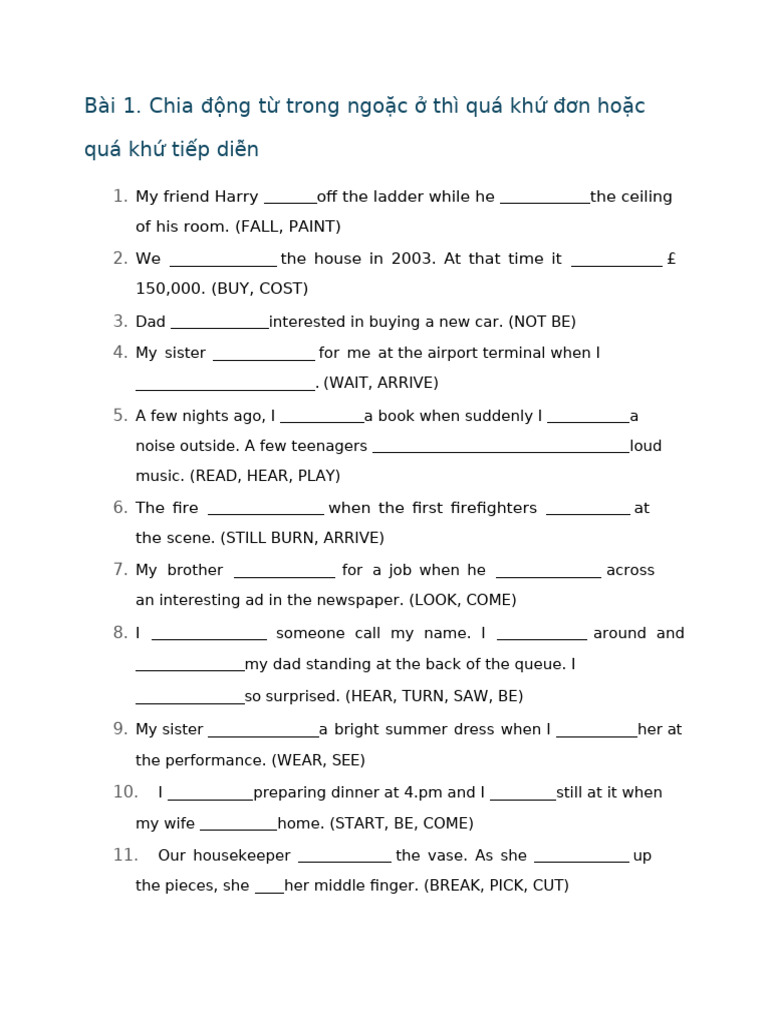 Bài tập thì QKTD | PDF