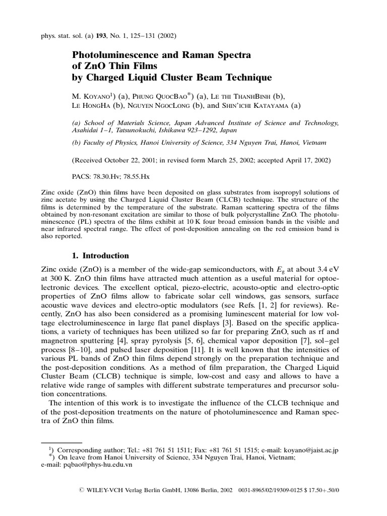 ZnO Thin Films: Raman Peak Analysis | PDF | Zinc Oxide | Raman Spectroscopy